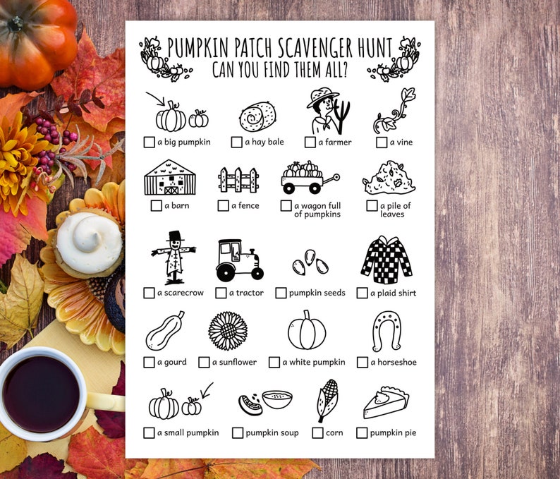 Pumpkin Patch Scavenger Hunt for Kids, Fall Treasure Hunt, Autumn Party ...