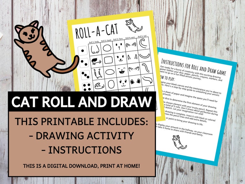 Roll-a-cat Roll and Draw a Cat Game Animal Dice Drawing Activity for ...