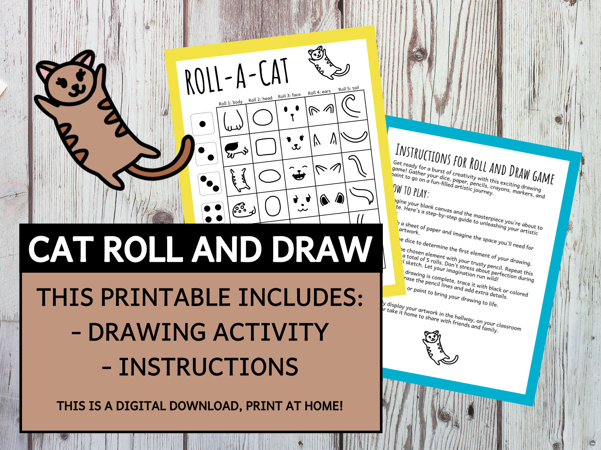 Roll-a-cat Roll and Draw a Cat Game Animal Dice Drawing Activity for ...