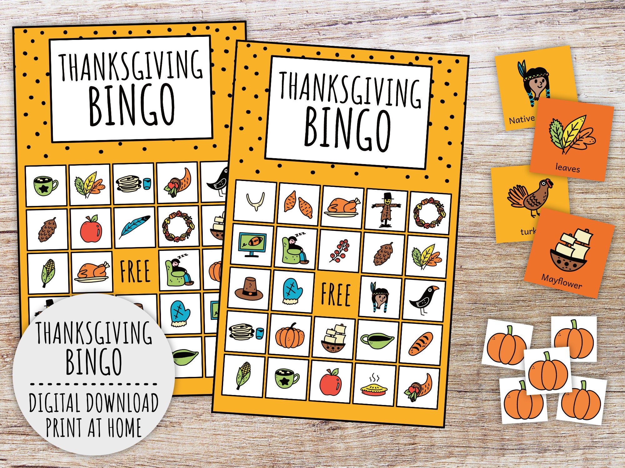 Thanksgiving Bingo Game for Kids, Kids Fall Party Game, Preschool ...