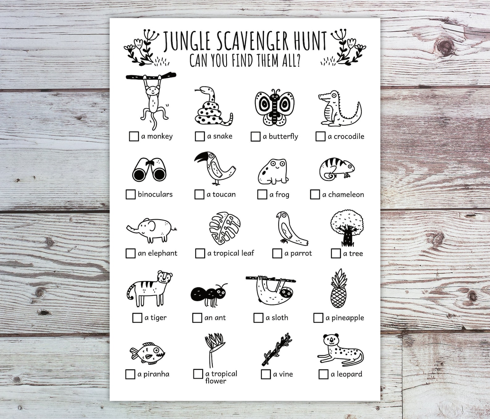 Jungle Scavenger Hunt for Kids, Tropical Safari Animal Treasure Hunt ...