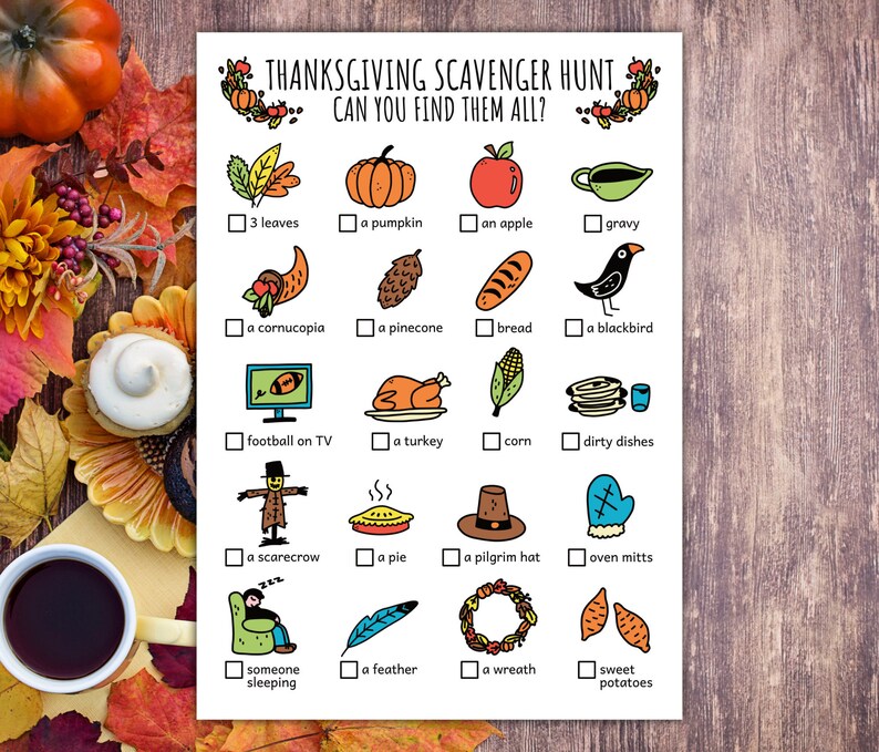 Thanksgiving Scavenger Hunt for Kids, Fall Treasure Hunt, Thanksgiving ...