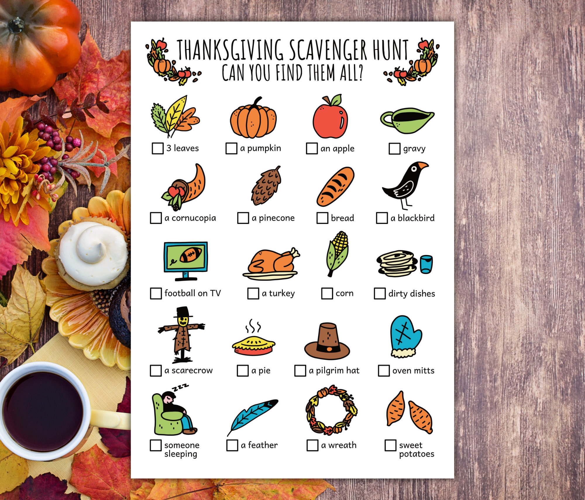 Thanksgiving Scavenger Hunt for Kids, Fall Treasure Hunt, Thanksgiving ...