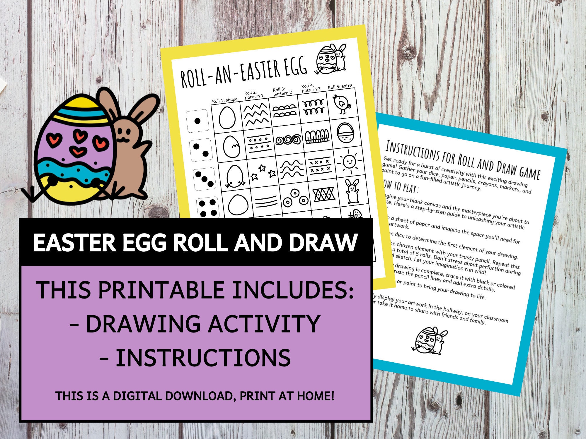Roll-an-easter Egg Roll and Draw an Easter Egg Game Spring Dice Drawing ...