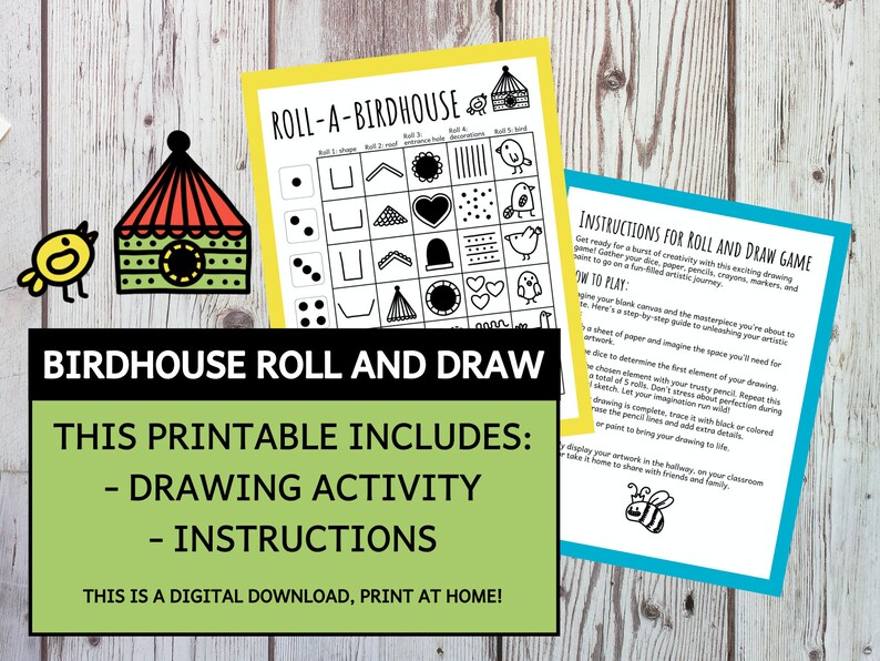 Roll-a-birdhouse Roll and Draw a Birdhouse Game Spring Dice Drawing ...