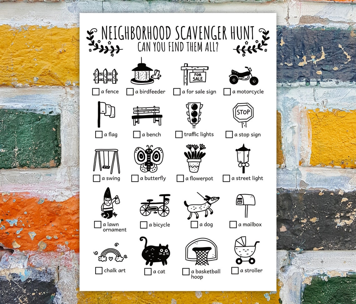 Neighborhood Scavenger Hunt for Kids, Outdoors Kids Activity, Printable ...