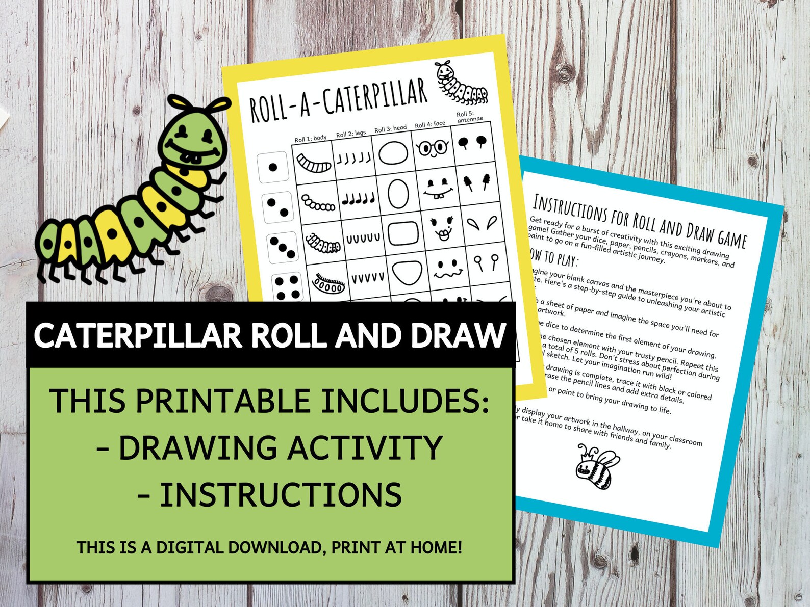 Roll-a-caterpillar Roll and Draw a Caterpillar Game Spring Dice Drawing ...