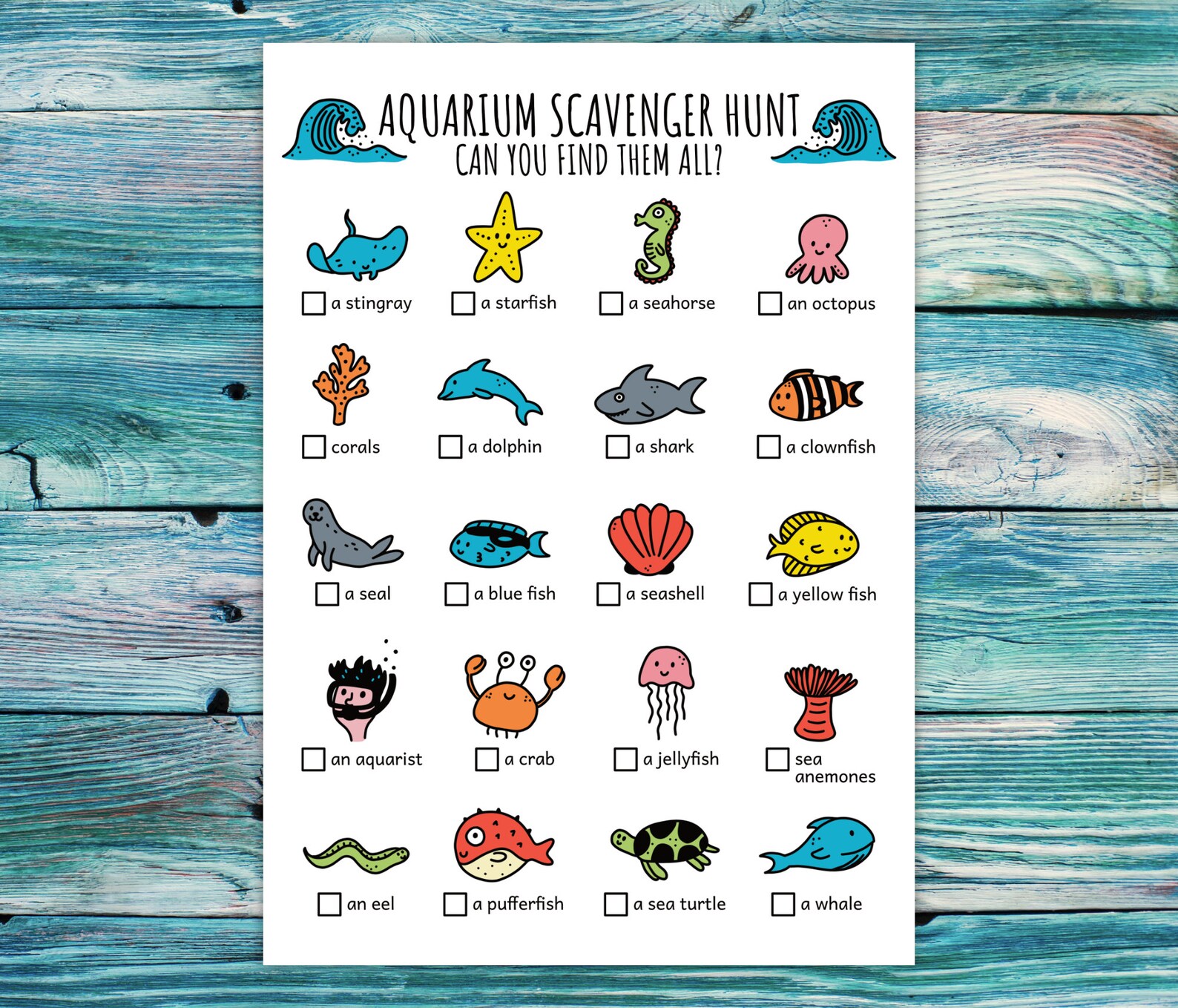 Aquarium Scavenger Hunt for Kids, Under the Sea Treasure Hunt and Ocean ...