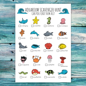 Aquarium Scavenger Hunt for Kids, Under the Sea Treasure Hunt and Ocean ...