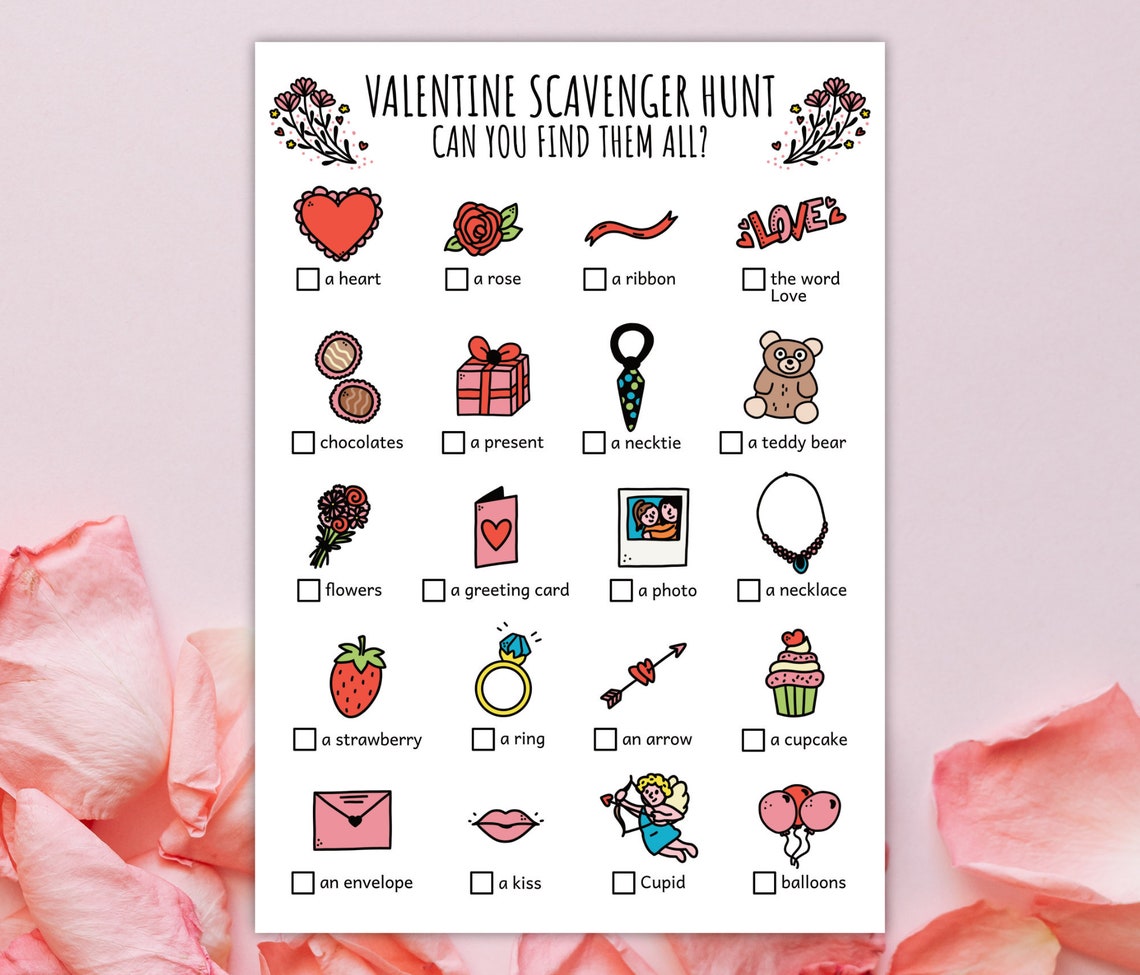 Valentine Scavenger Hunt for Kids, Romantic Treasure Hunt, Valentine ...