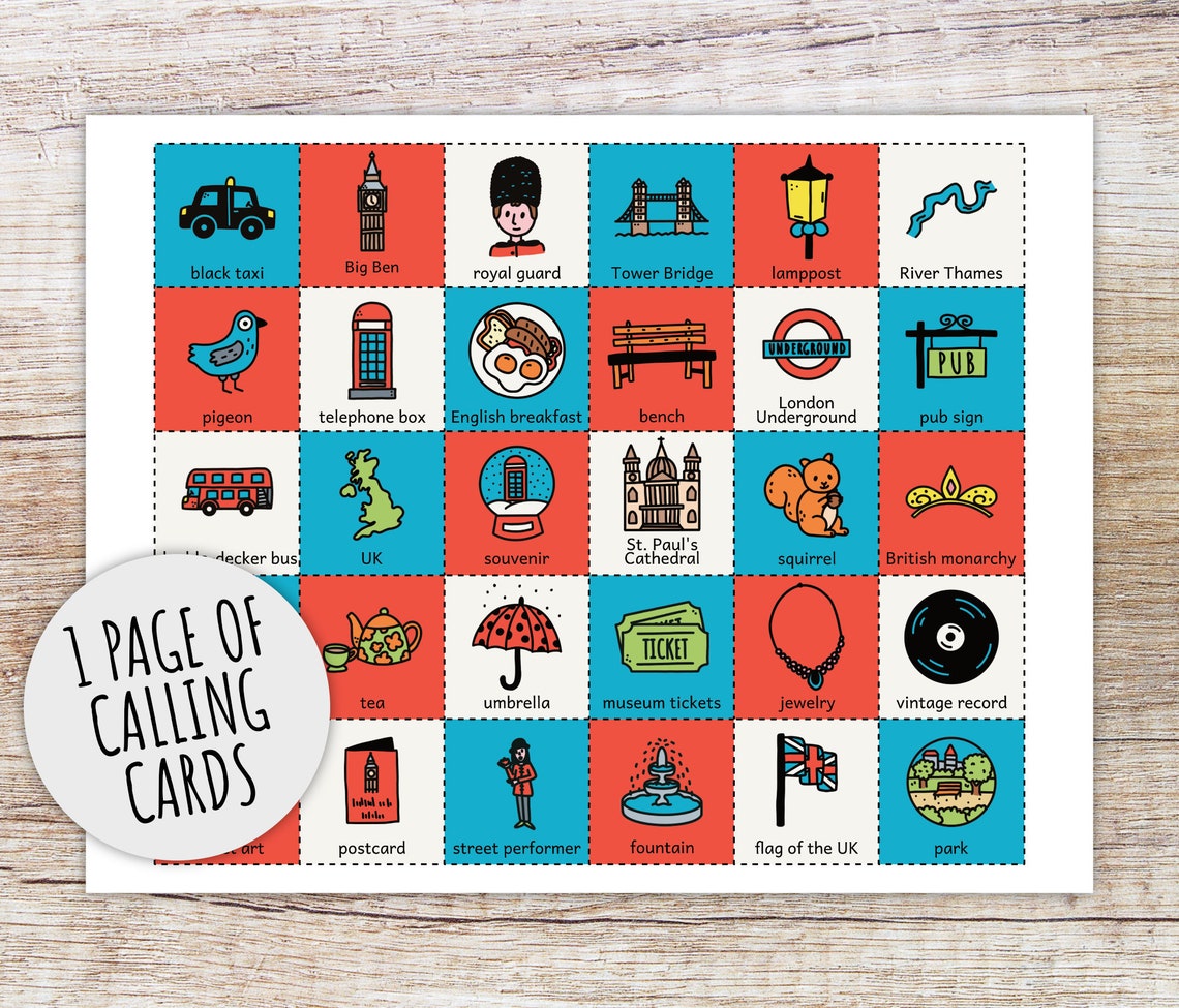 London Bingo Game for Kids, Kids Great Britain Party Game, Travel ...