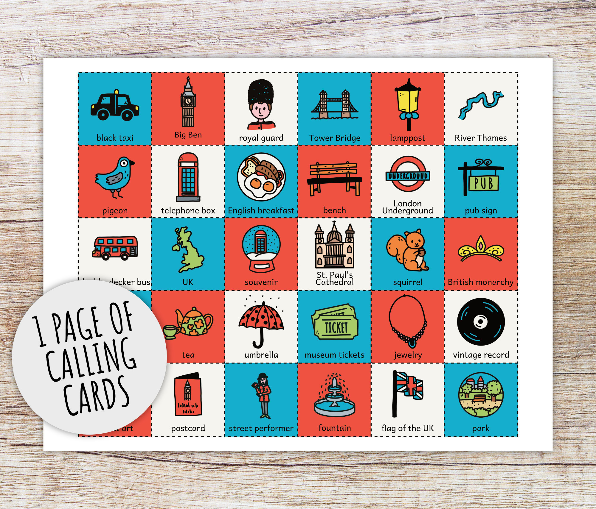 London Bingo Game for Kids, Kids Great Britain Party Game, Travel ...