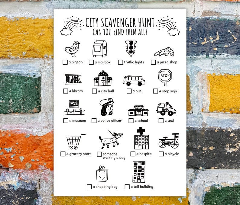 City Scavenger Hunt for Kids, Outdoors Kids Activity and City Treasure ...