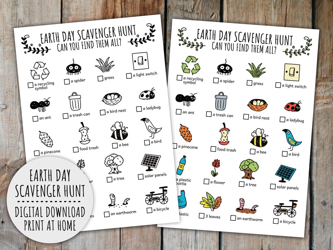 Earth Day Scavenger Hunt for Kids - Nature Walk Printable Game, Outdoor ...
