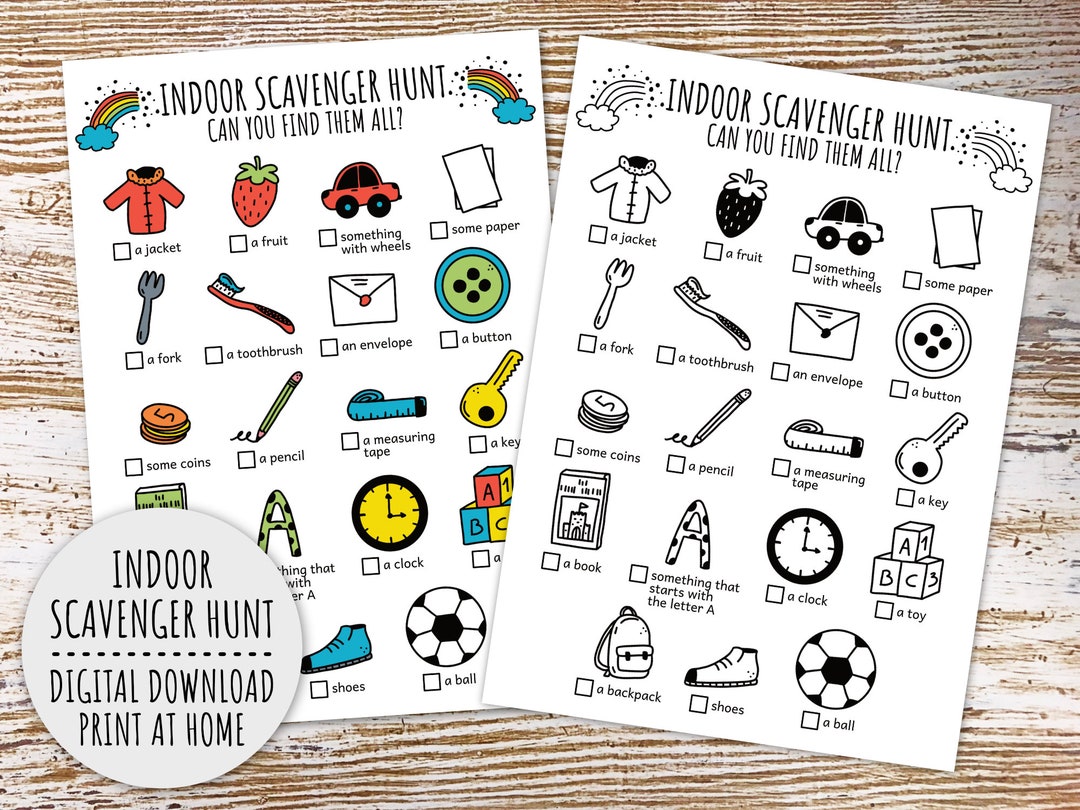 Indoor Scavenger Hunt for Kids, Indoor Kids Activity for Rainy Days ...