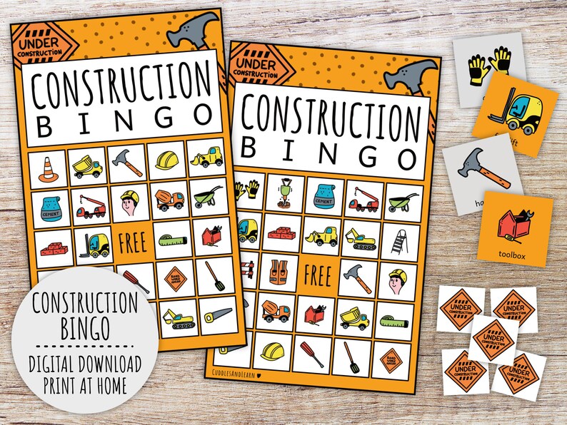 Construction Bingo Game for Kids, Kids Builder Party Game, Classroom ...