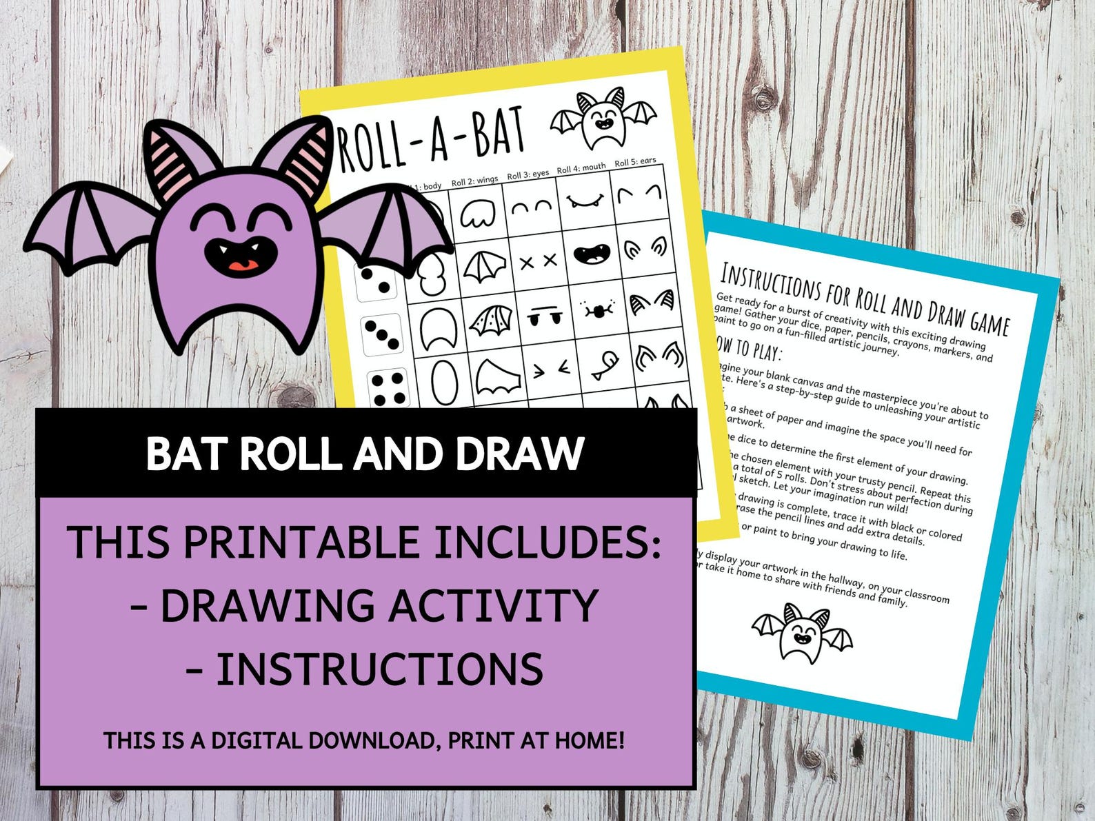 Roll-a-bat Roll and Draw an Halloween Bat Game Spring Dice Drawing ...