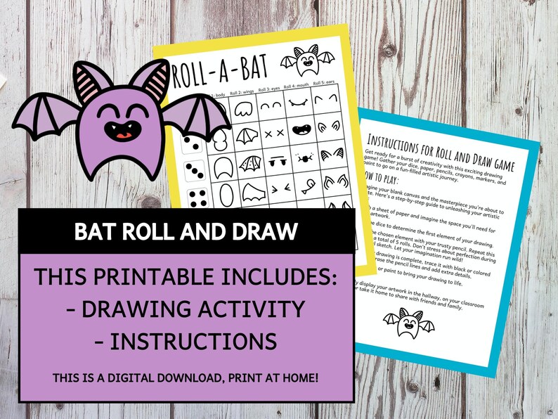 Roll-a-bat Roll and Draw an Halloween Bat Game Spring Dice Drawing ...