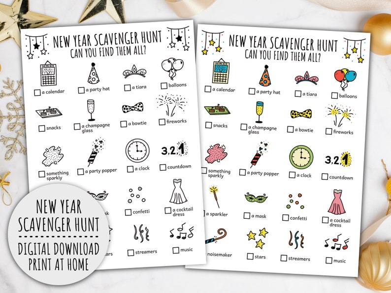 New Year Scavenger Hunt for Kids, Festive Treasure Hunt, New Years Eve ...