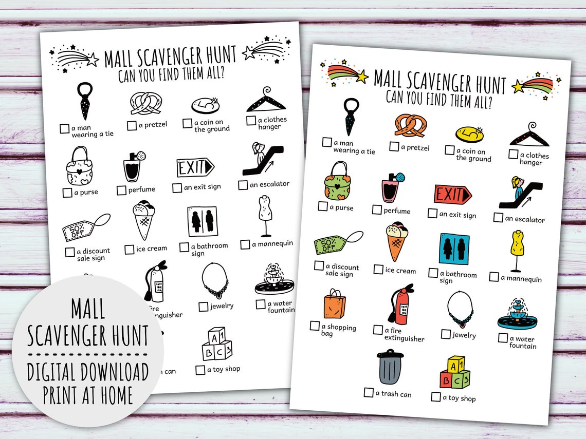 Mall Scavenger Hunt for Kids, Shopping Mall Treasure Hunt, Mall Party ...