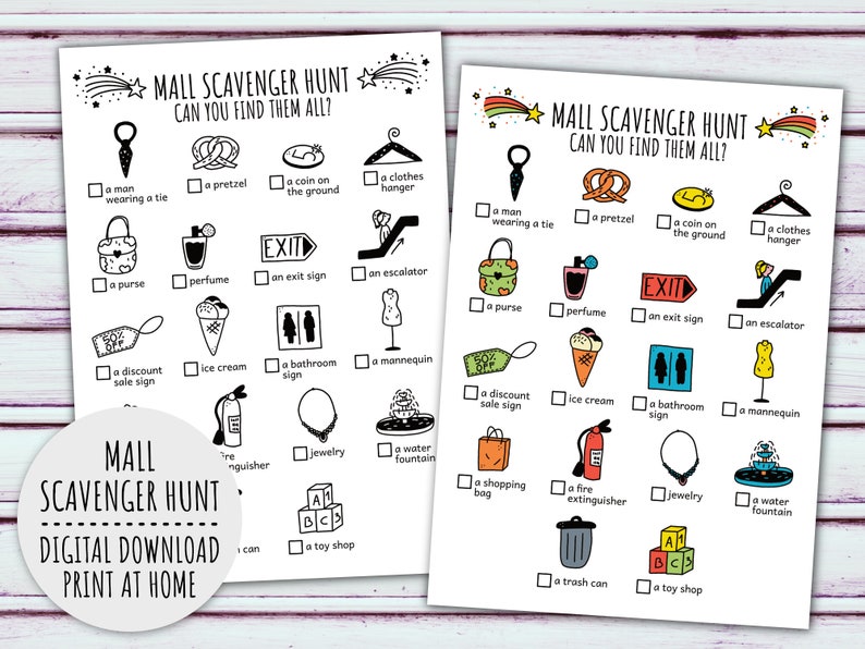 Mall Scavenger Hunt for Kids, Shopping Mall Treasure Hunt, Mall Party ...
