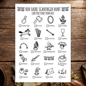 Ren Faire Scavenger Hunt for Kids – Printable Medieval Treasure Hunt ...