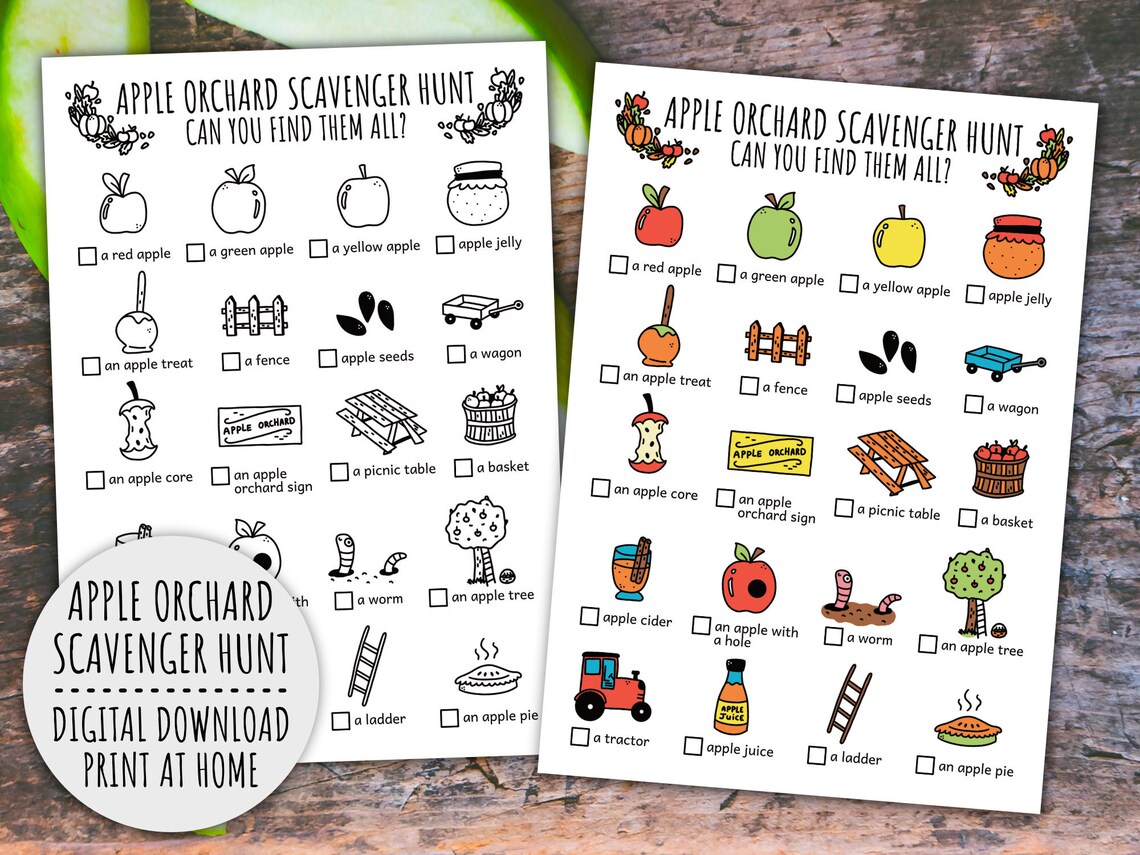Apple Orchard Scavenger Hunt for Kids, Fall Treasure Hunt, Autumn Party ...