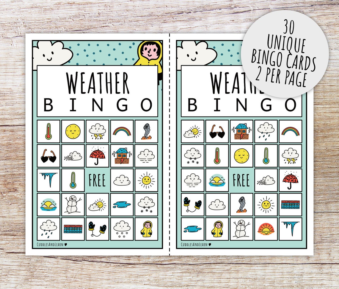 Weather Bingo Game for Kids, Kids Meteorology Party Game, Classroom ...