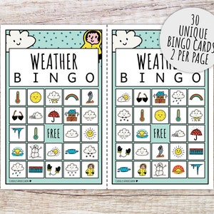 Weather Bingo Game for Kids, Kids Meteorology Party Game, Classroom ...