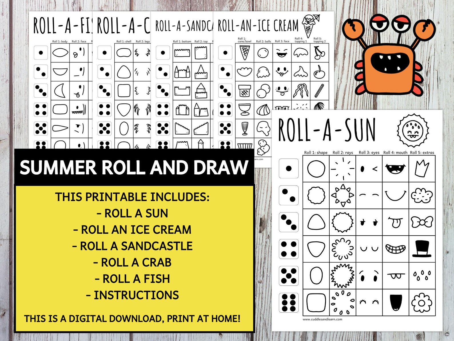 Summer Roll and Draw Game Summertime Dice Drawing Activity for Kids ...