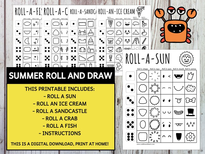 Summer Roll and Draw Game Summertime Dice Drawing Activity for Kids ...