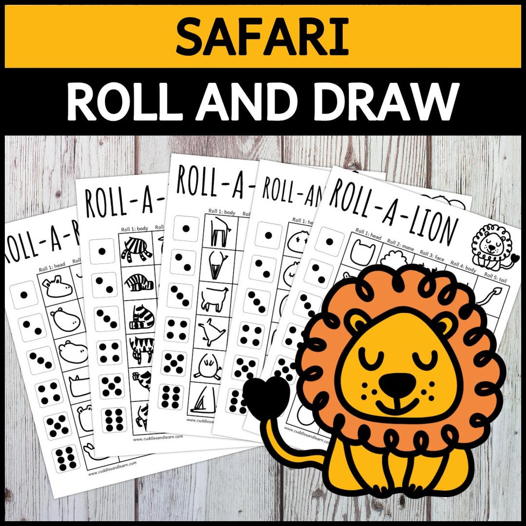 Safari Animal Roll and Draw Game Dice Drawing Activity for Kids BUNDLE ...