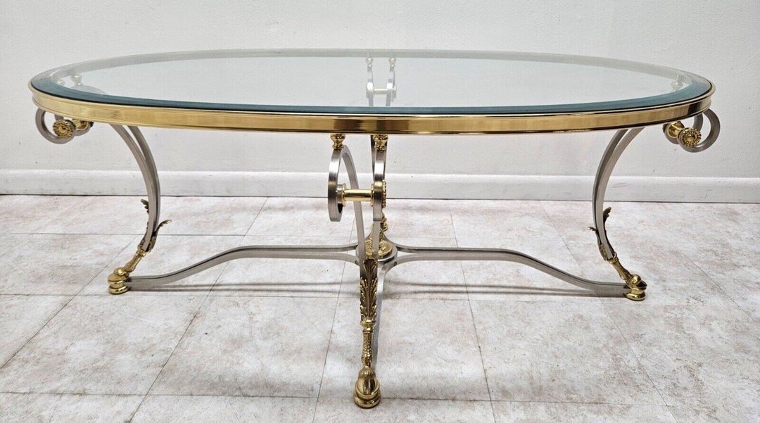 Brass Steel Jansen Style Hooved Coffee Table Italian Regency Cuivre ...