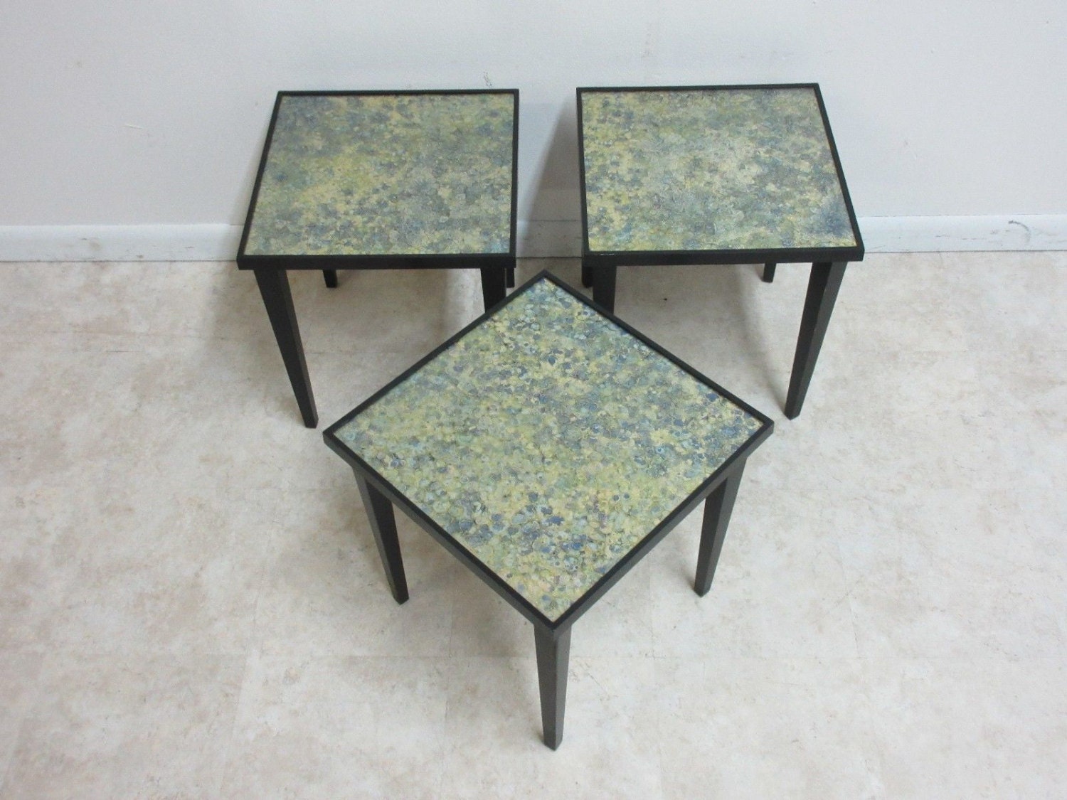 Nesting Tables Foil Under Glass Top Mid Century Decorator - Etsy
