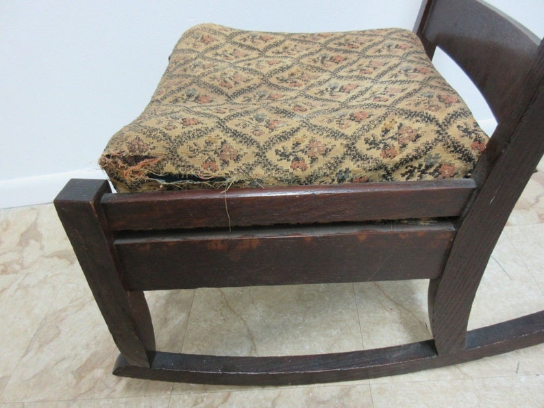 Antique Tiger Mission Oak Petite Childs Rocker Rocking Chair Carpet ...