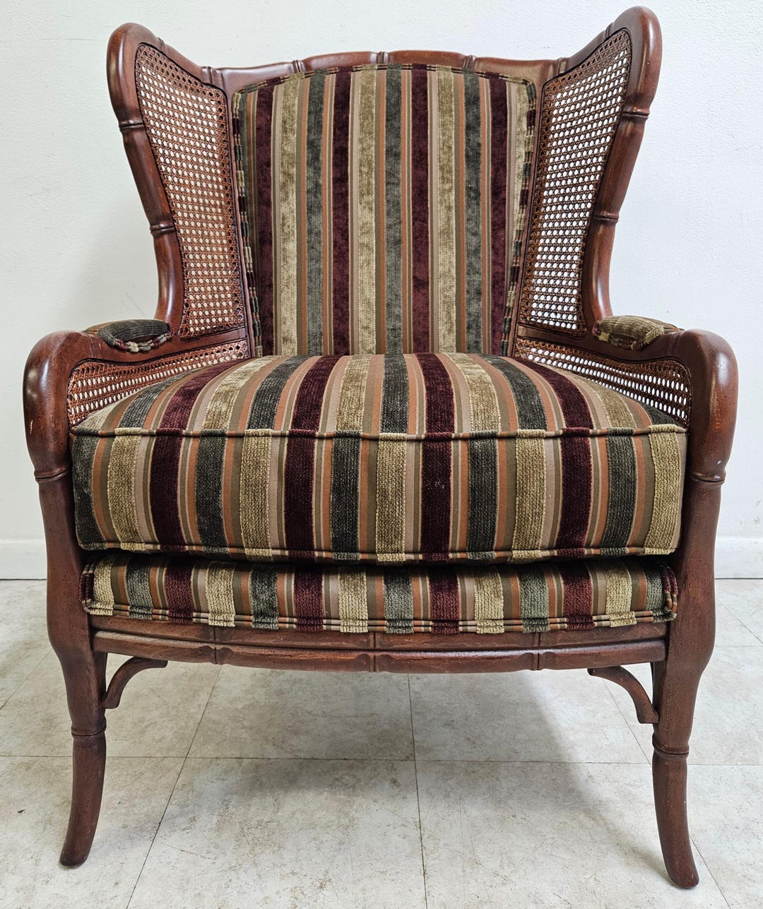 Vintage Ethan Allen Faux Bamboo Cane Living Room Lounge Chair Italian ...