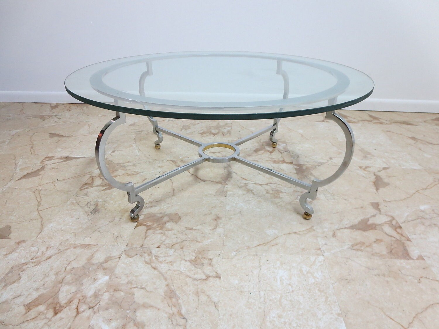 John Stuart Chrome Steel Round Coffee Table Spain Mid Century Vintage ...