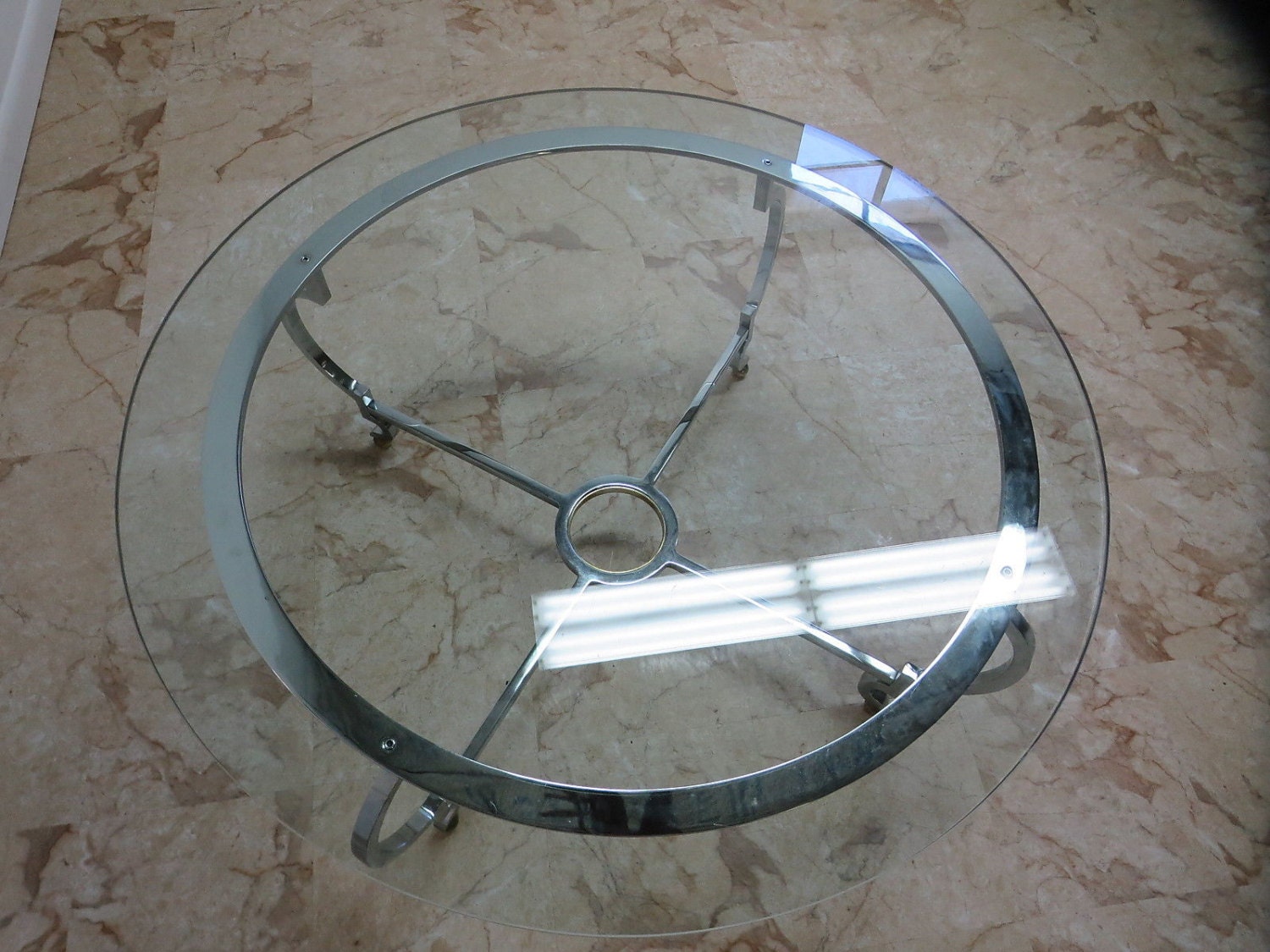 John Stuart Chrome Steel Round Coffee Table Spain Mid Century Vintage ...