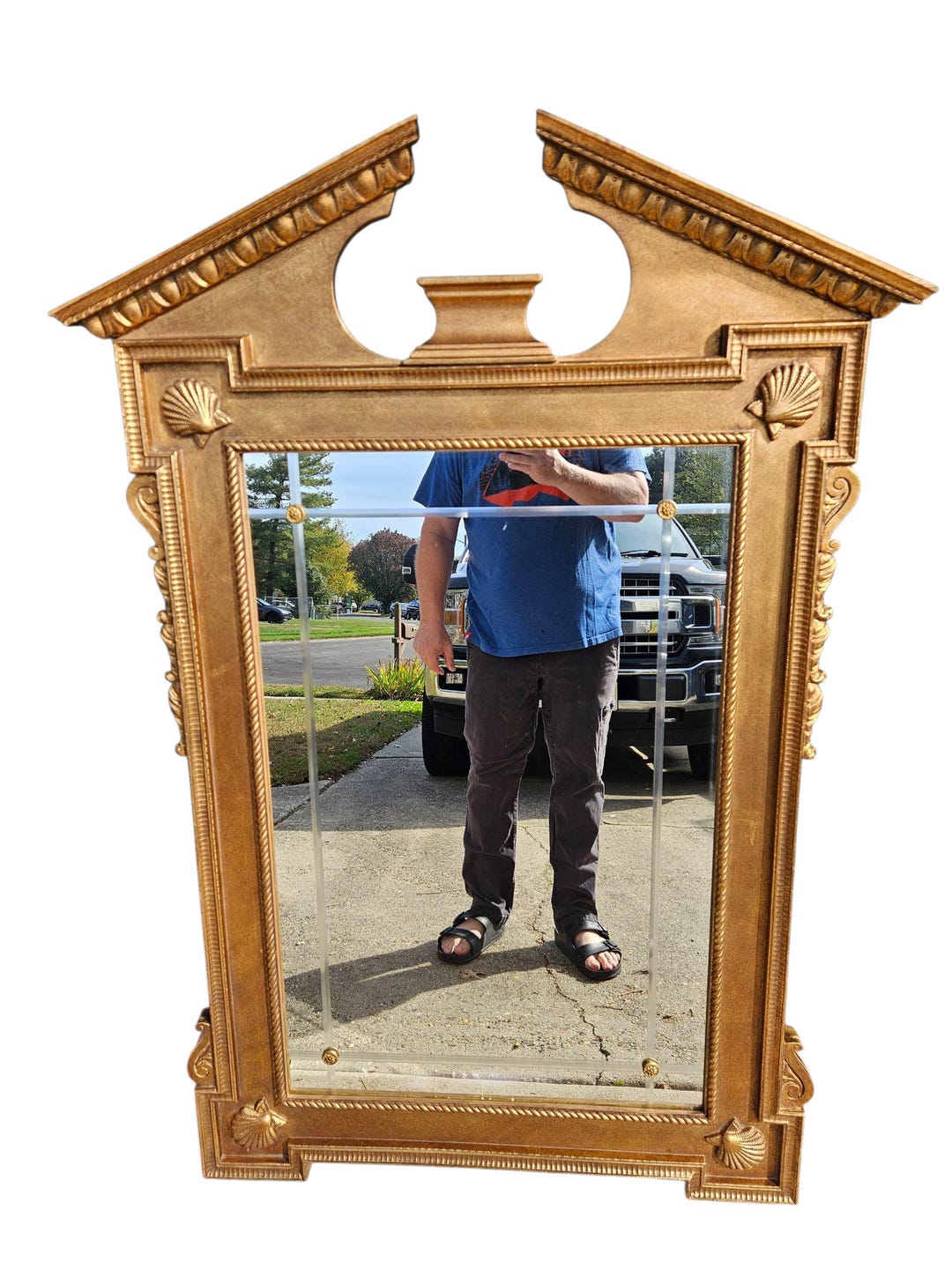 Ethan Allen Neoclassical Pediment Wall Mirror Gold Gilt Paint Console8 ...