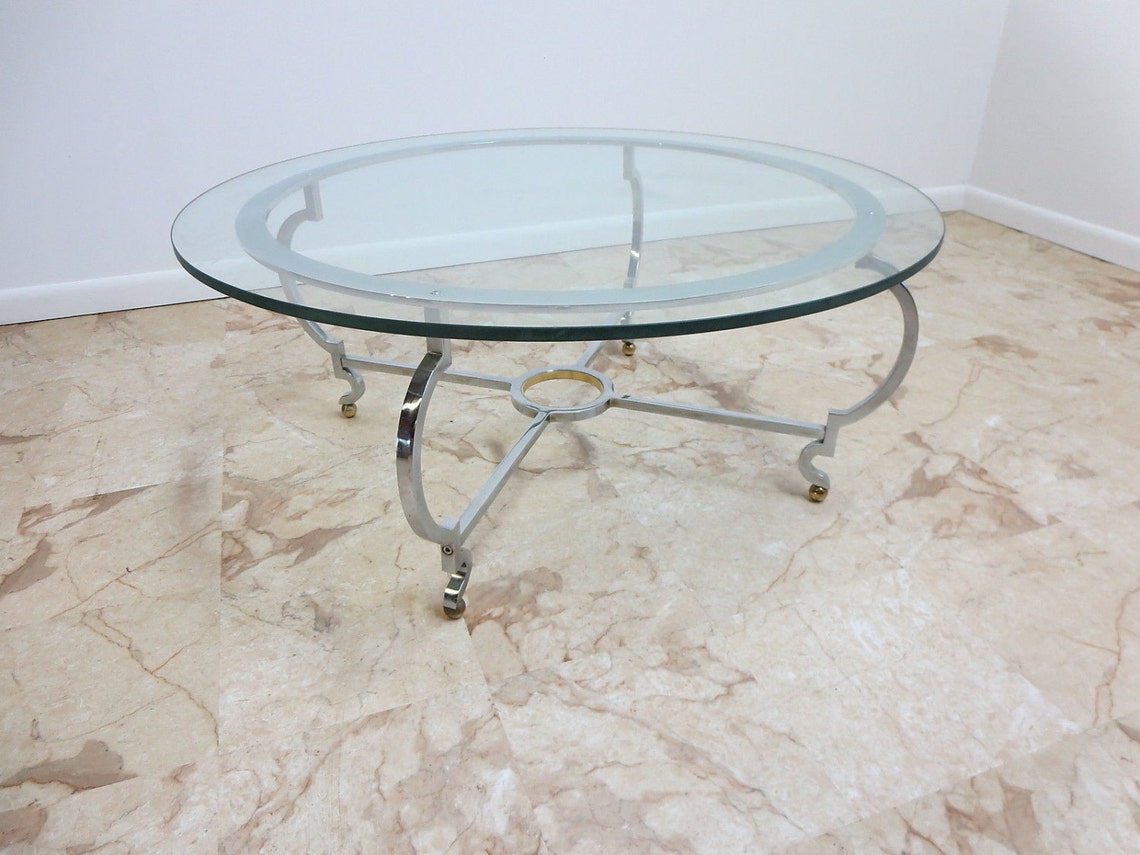 John Stuart Chrome Steel Round Coffee Table Spain Mid Century Vintage ...
