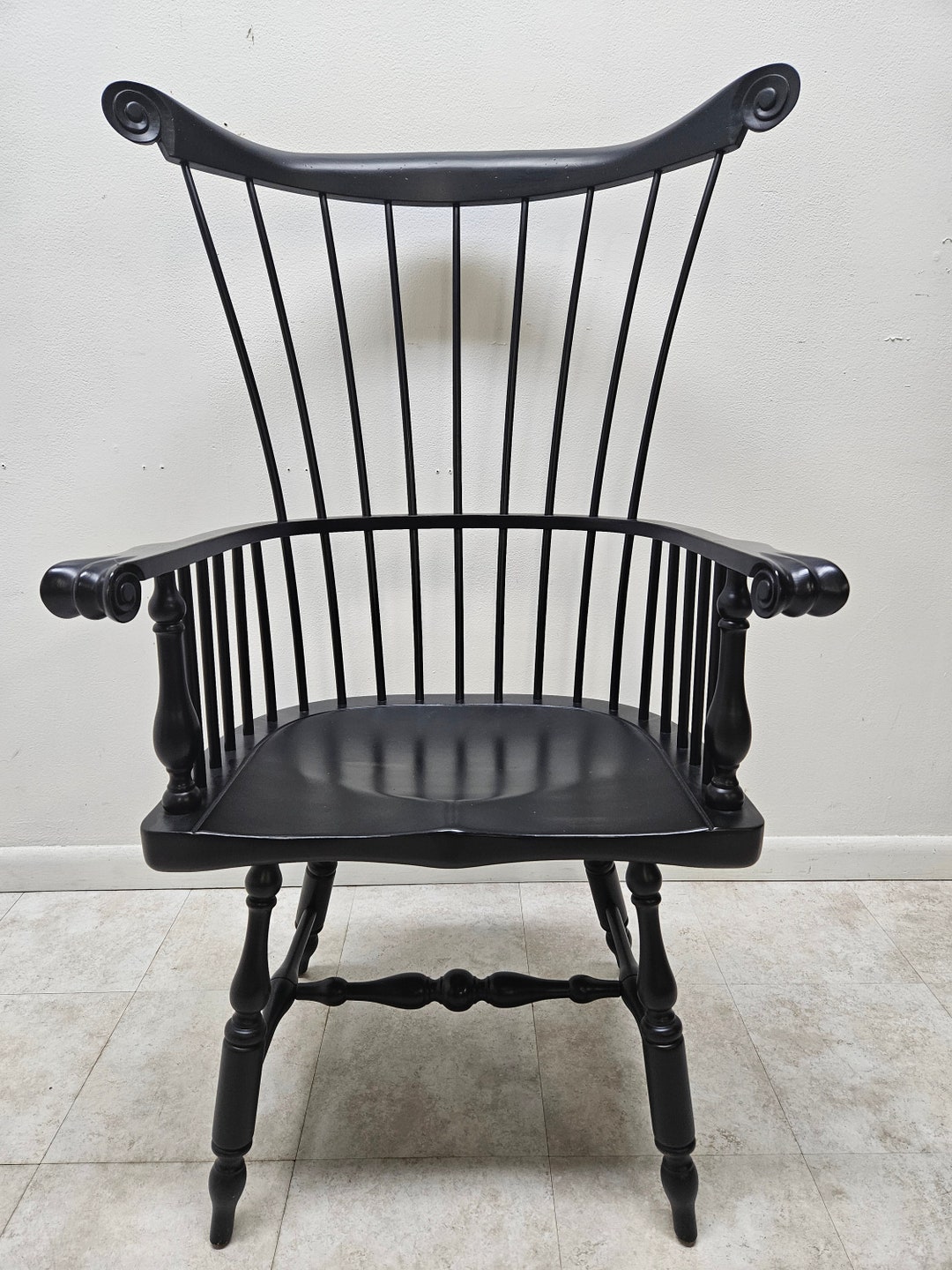 Ethan Allen Comb Back Black Windsor Arm Chair New Country Plank Bottom ...