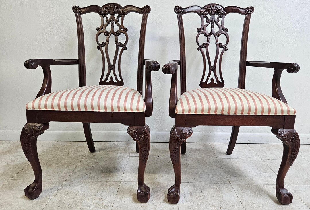 2 Ethan Allen 18th Century Mahogany Dining Room Armchairs Chippendale ...