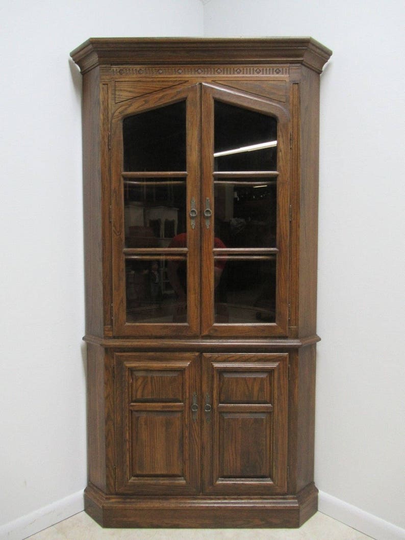 Ethan Allen Royal Charter Oak Jacobean Corner Cabinet Hutch | Etsy Ethan Allen Royal Charter Oak Jacobean Corner Cabinet Hutch | Etsy