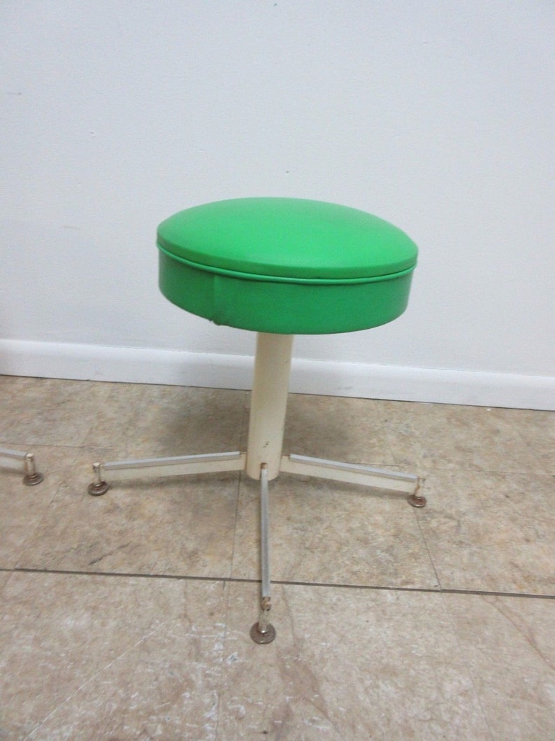 Pair Vintage Mid Century Revolving Green Button Foot Stools Ottoman ...