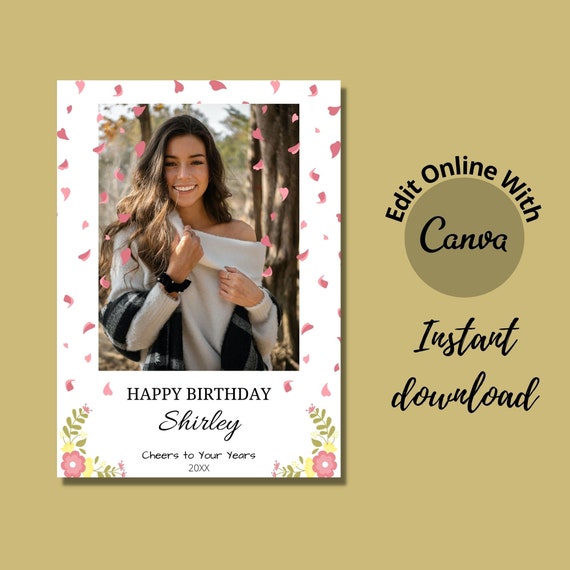 Happy Birthday Card Template Add Your Photo Birthday Card - Etsy