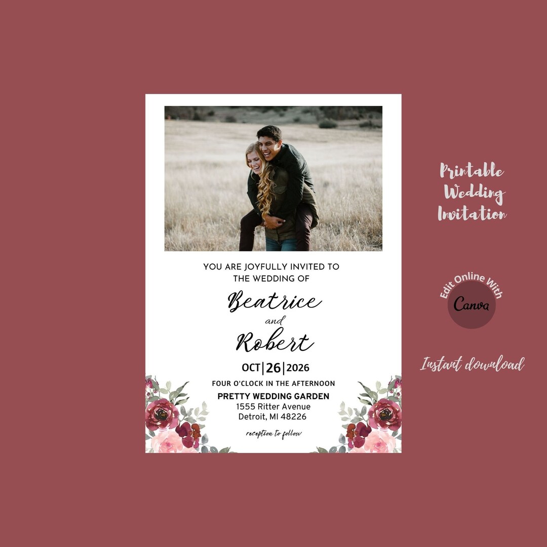 Photo Wedding Invitation Template, Digital Download Wedding Invitation ...