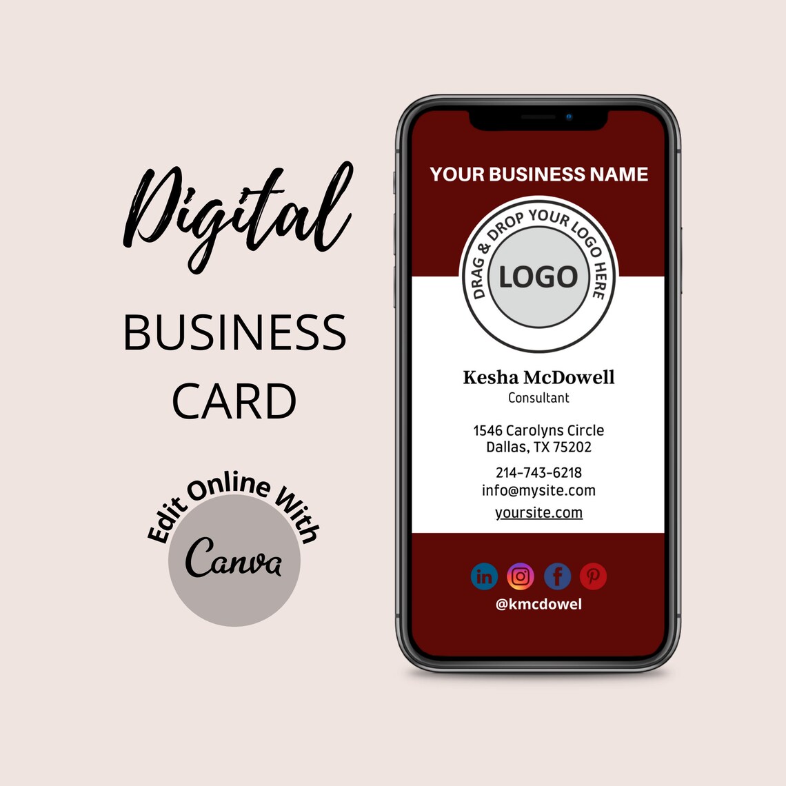Digital Business Card Template, Digital Business Card Clickable Canva ...