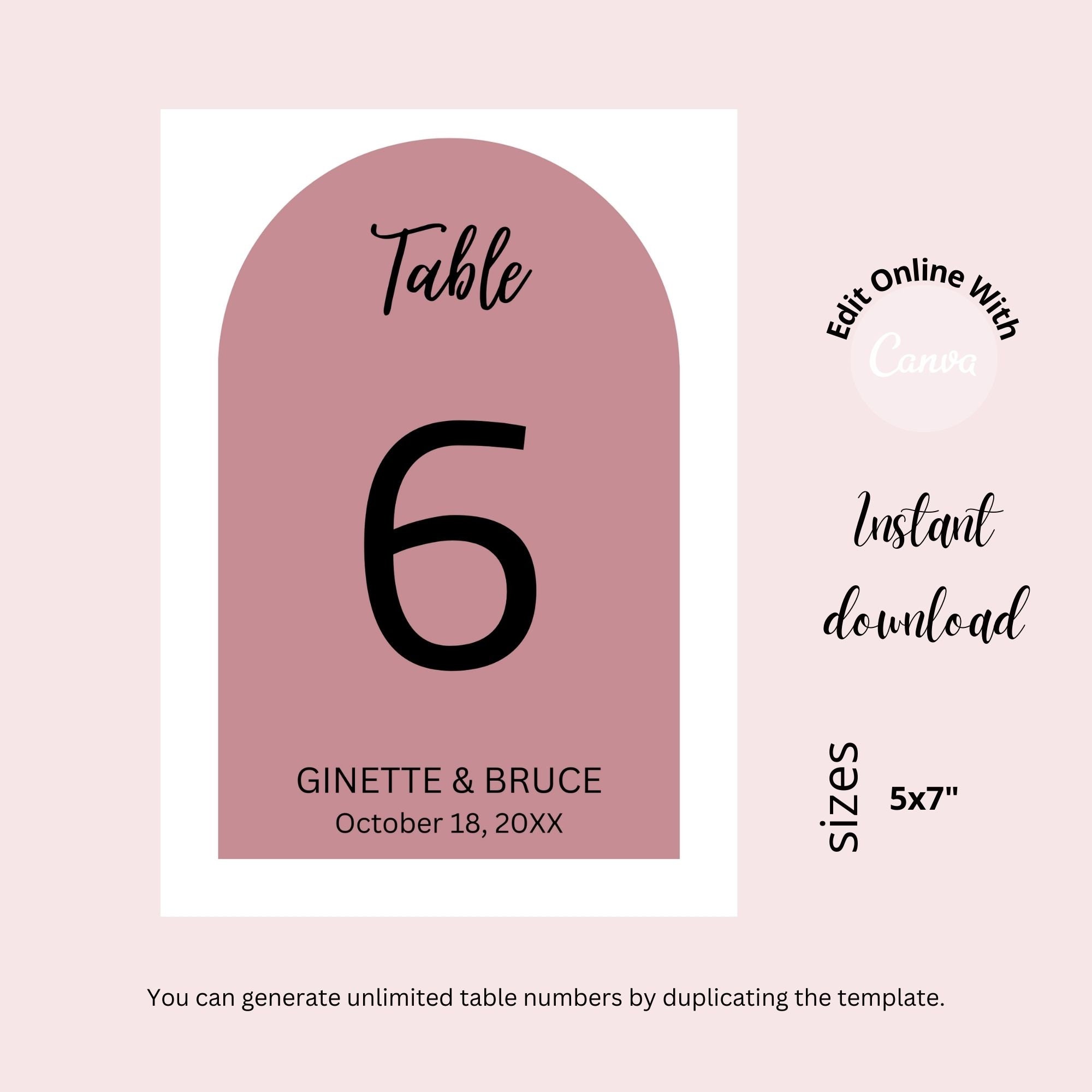 Wedding Table Number Template Modern Minimalist Rose Gold Table Numbers ...