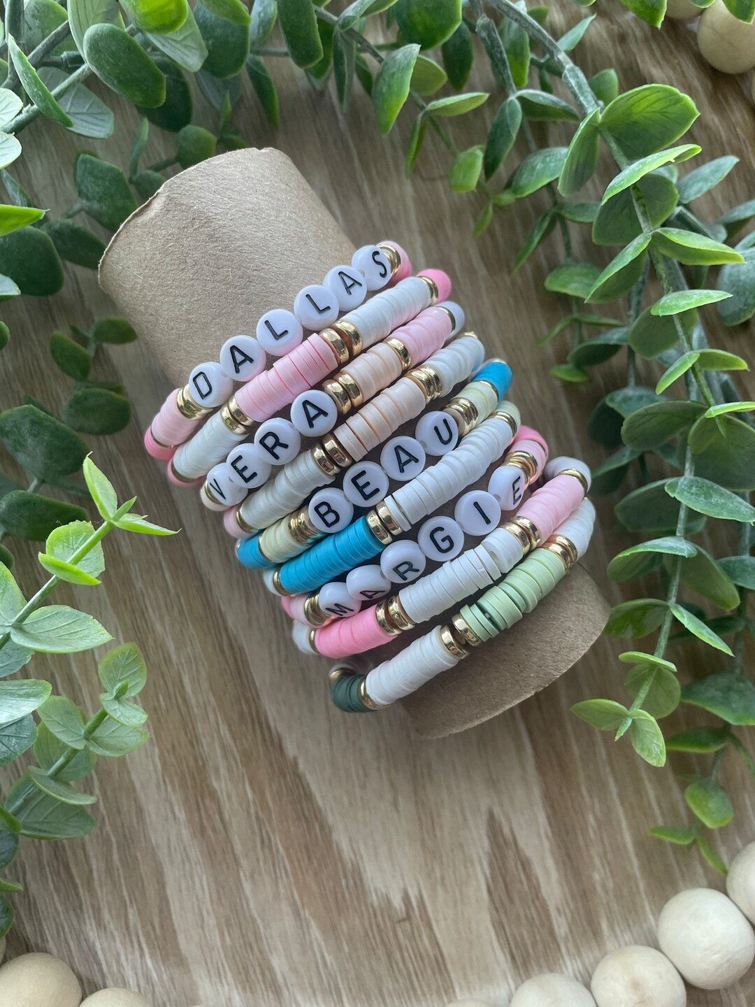Name Bracelets | Baby Name, Mama, Boy Mom, Heishi Bead - Etsy