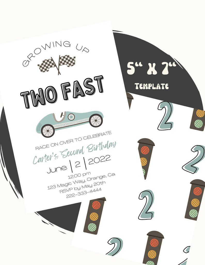 Two Fast Birthday Invitation Template Race Car Birthday - Etsy
